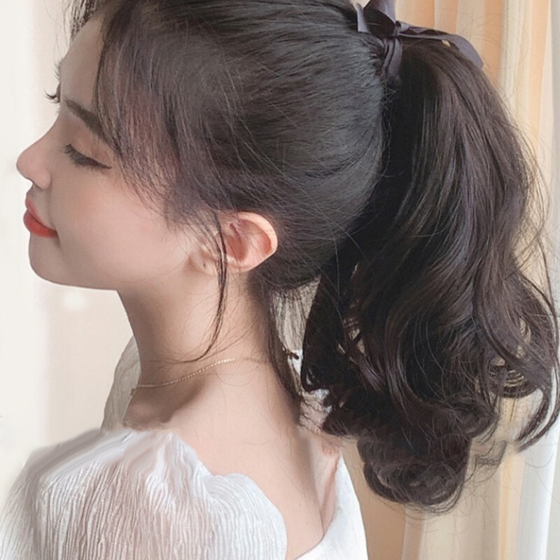 Wig Ponytail Female Pear Flower Bandage Slightly Curly Ponytail Braid ...