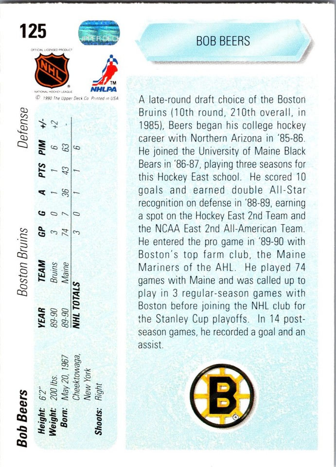 1990-91 Upper Deck - Star Rookie Bob Beers #125 (RC) | eBay