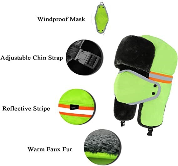 Hi Vis Reflective Safety Winter Ski Fur Hat Aviator Russian Trapper ...