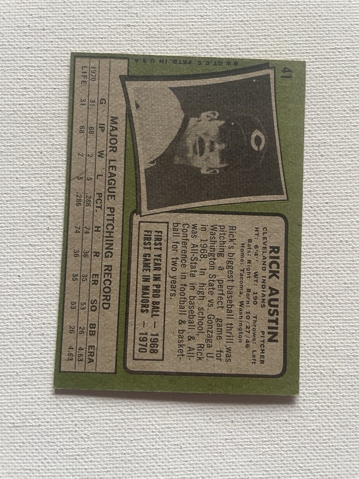 Signed 1971 Topps Rick Austin Cleveland Indians Autographed Auto | eBay