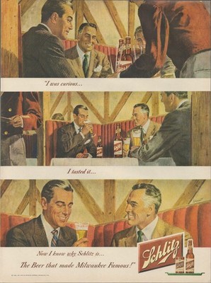 1948 Schlitz Beer Man at Restaurant Curious Tast Know Why Vintage Print ...