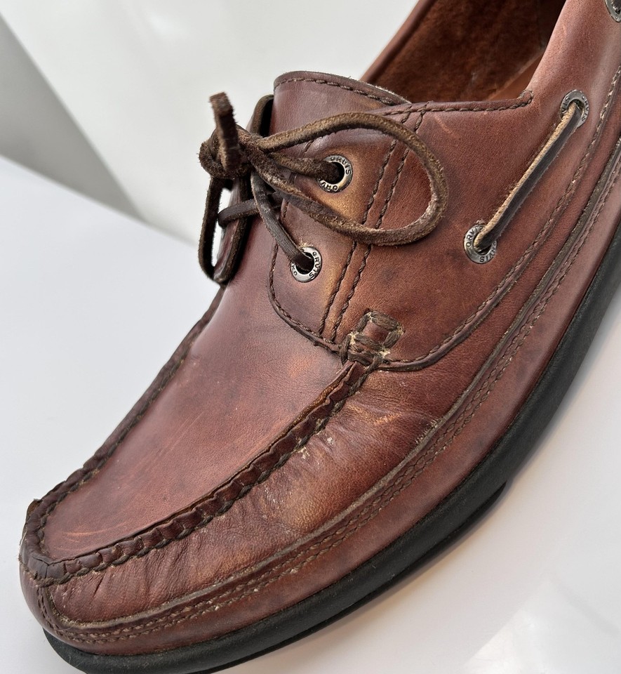 Orvis Brown Leather Boat Shoes Men's 10M Deck Casual Dock Moc Toe Lace ...