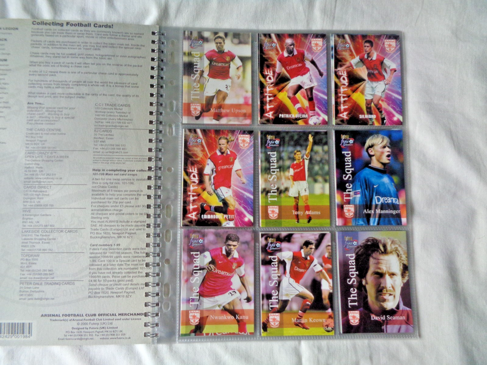 ARSENAL 2000 FUTERA FANS SELECTION COLLECTOR CARD ALBUM + CARDS (Lot A ...