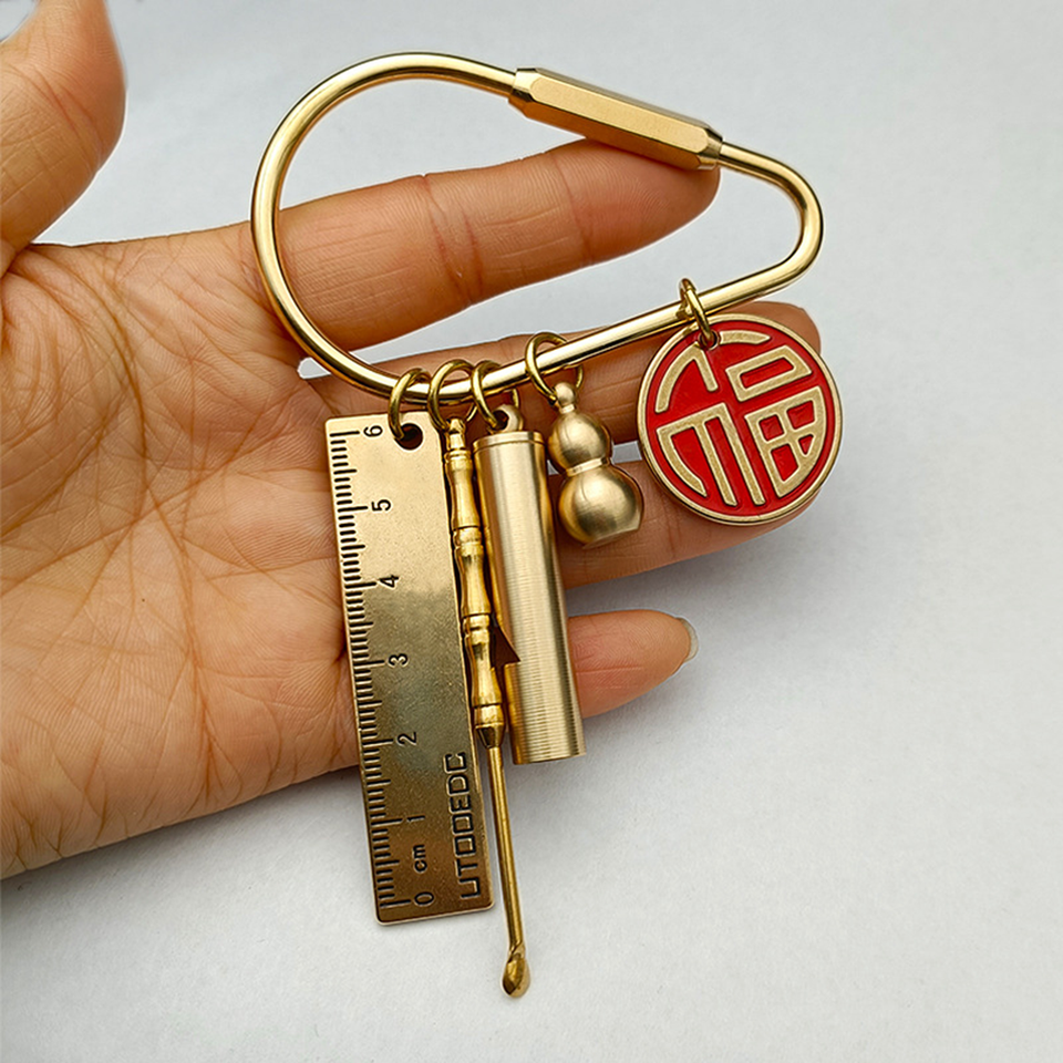 Brass Keychain With Lock D Key Chain Camping Buckles Hooks Key Ring ...