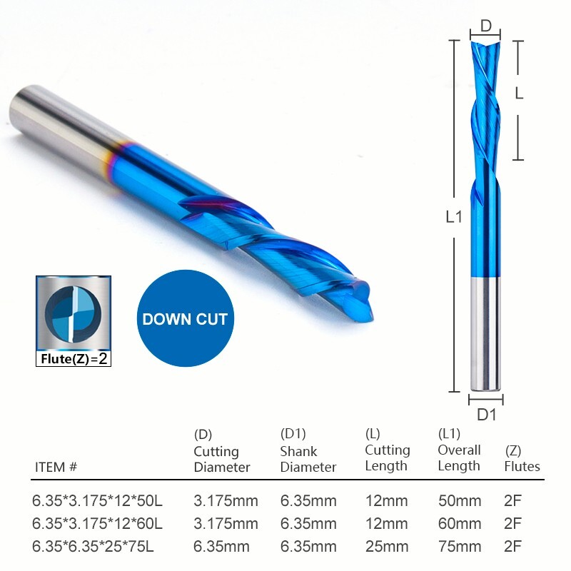1PC 1/4" Shank Down Cut Carbide Spiral End Mill Double Flute CNC Router ...