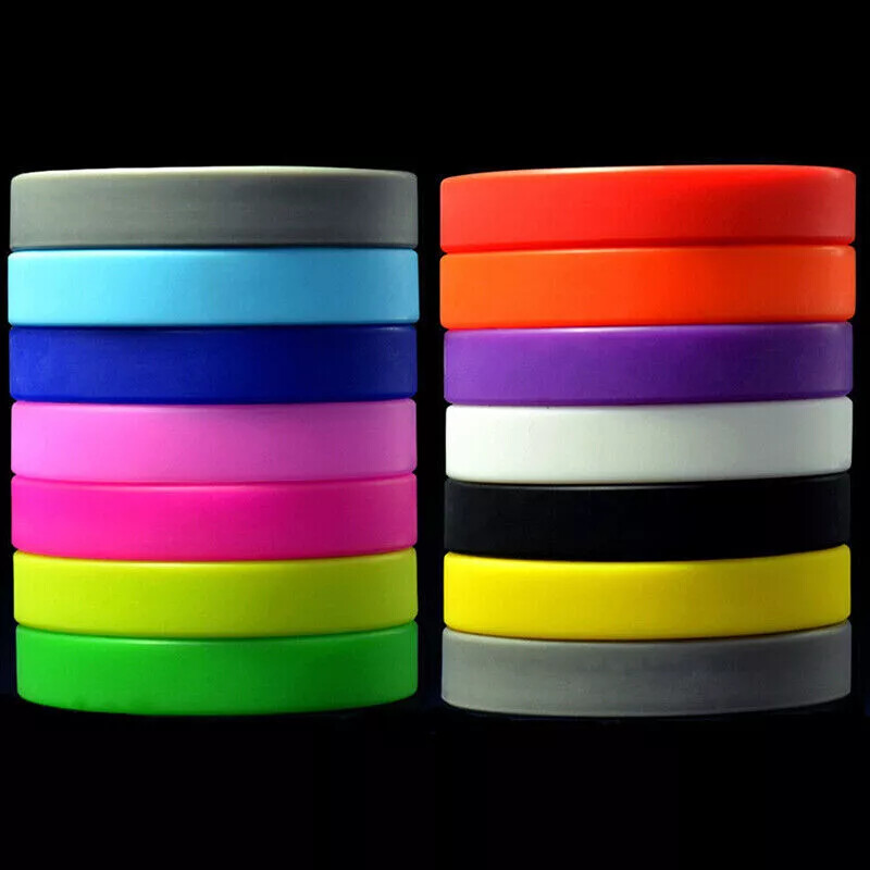 12 Silicone Wristbands Blank NEW Rubber Wrist Bands Bracelets Free ...