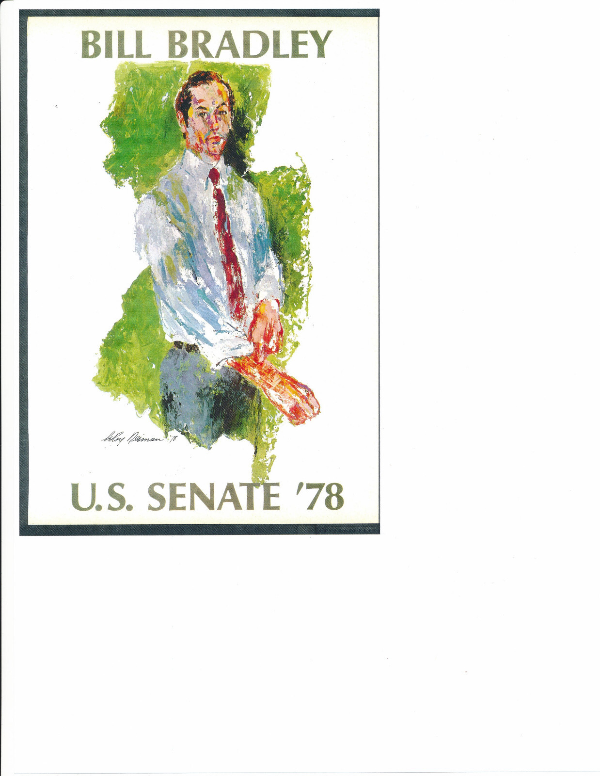 1978 LeRoy Neiman artist 11 X 16 Bill Bradley NJ New Jersey US Senate ...