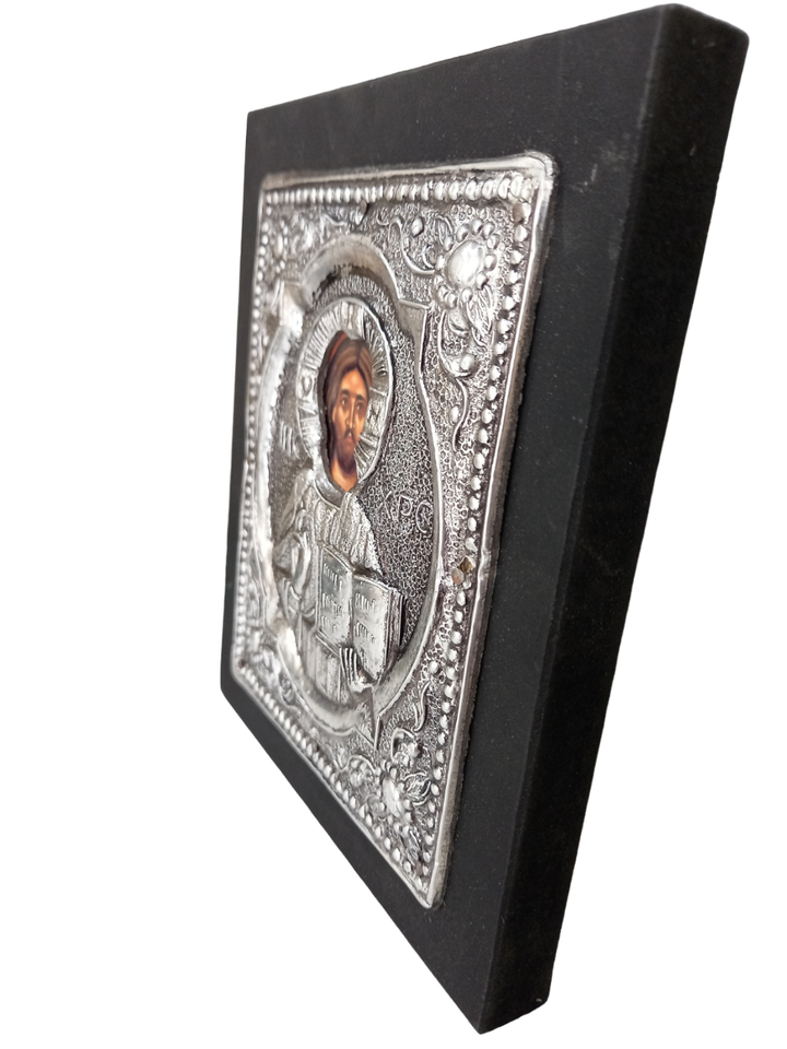 6 1/4" Antique Jesus Christ Blessing Greek Orthodox Engraved Silver ...