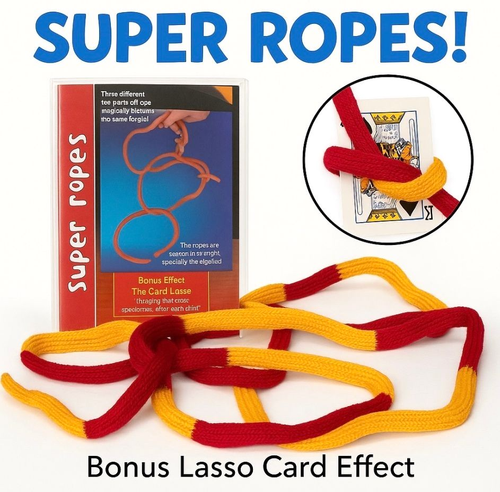SUPER ROPES Magic Trick Miracle Linking Magnetic Stage + LASSO Card Gag ...