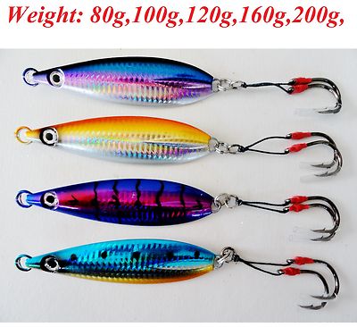 4pc Fast Fall Vertical Keel Flat Jigs 80g 100g 120g 160g 200g 250g ...