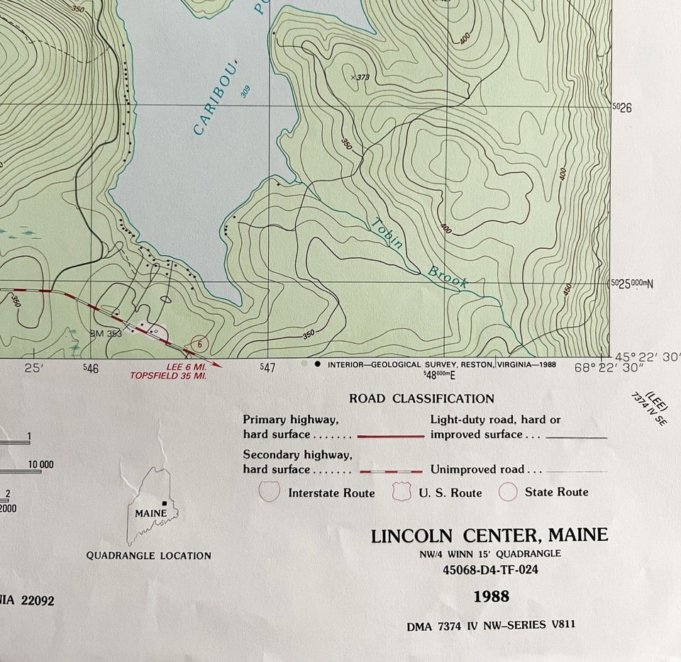 Map Lincoln Center Maine USGS 1988 Topographic Geo 1:24000 27x22 ...