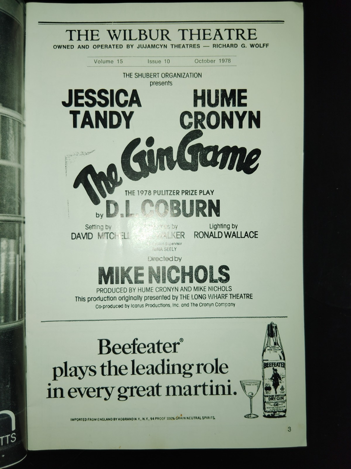 Jessica Tandy and Hume Cronyn in The Gin Game 1978 Wilbur theatre ...