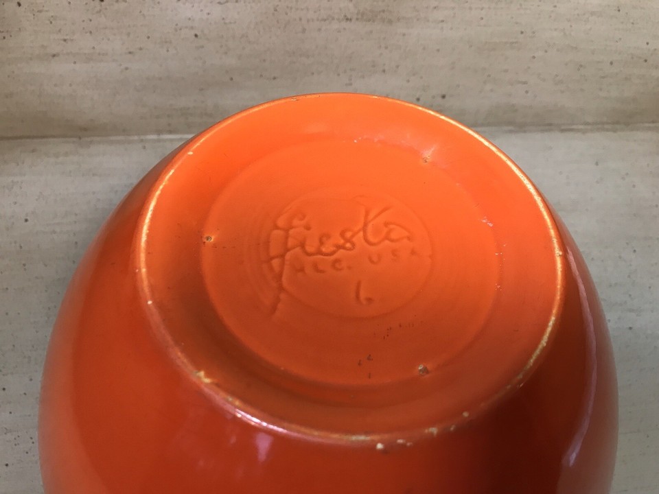 Vintage Fiesta Fiestaware #6 Orange Nesting Mixing Bowl Inside Bottom ...