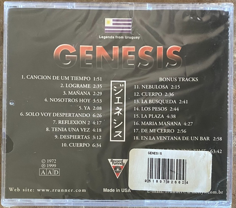 Genesis Self-Titled S/T (1972) Uruguay Psychedelic Rock 1999 Sealed CD ...