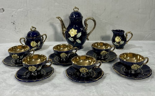 Vintage Cobalt Blue and Gold Floral Bavarian Germany Tea Set 17 Piece ...