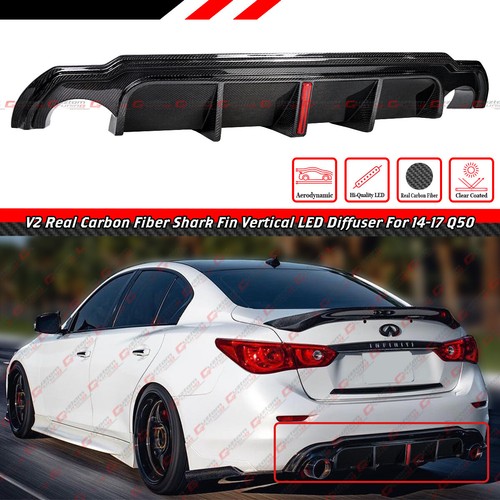 FOR 2014-17 INFINITI Q50 JDM V2 LED STYLE REAL CARBON FIBER REAR BUMPER ...