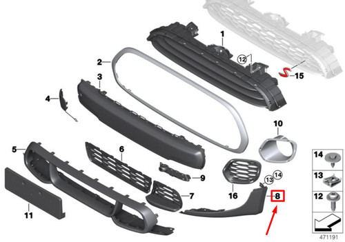 MINI CLUBMAN F54 FRONT RIGHT BLACK BAND SPOILER JCW/PDC 51627382172 NO ...