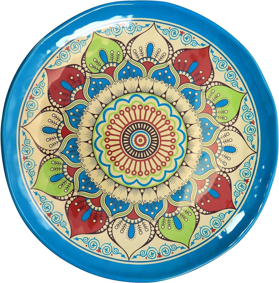 Elama Camilla 12 Piece Multicolor Mandala Pattern Melamine Dinnerware ...