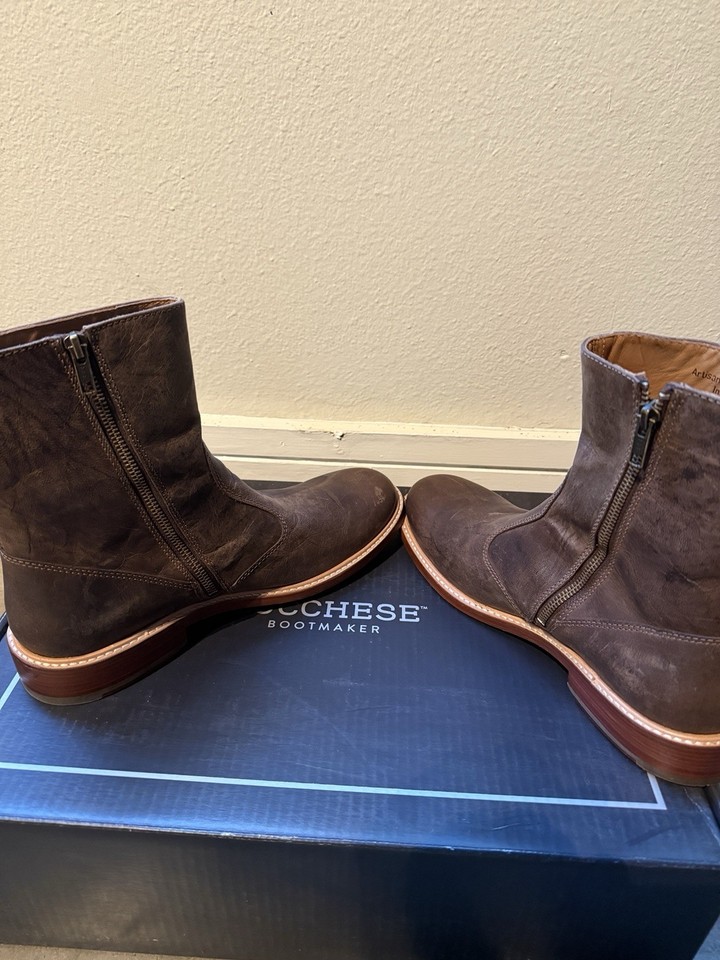 LUCCHESE BOOTMAKER BROWN GOAT LEATHER ANKLE BOOTS CASUAL MEN'S SIZE 9M ...
