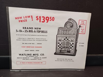 WATLING ROLATOP SLOT MACHINE CASTLE FRONT ADVERTISEMENT & ORDER BLANK ...