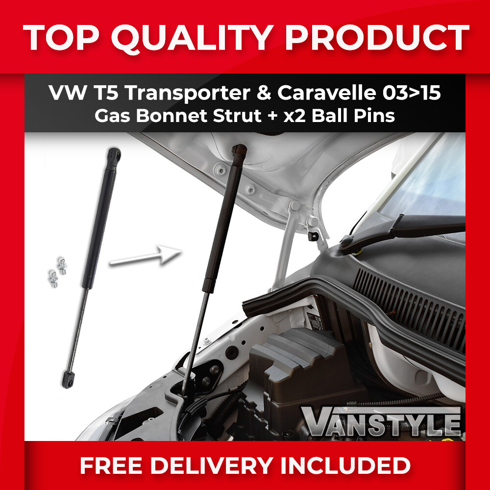 FOR VW T5 TRANSPORTER CARAVELLE 03>15 T5.1 BONNET LIFTER GAS STRUT + x2 ...