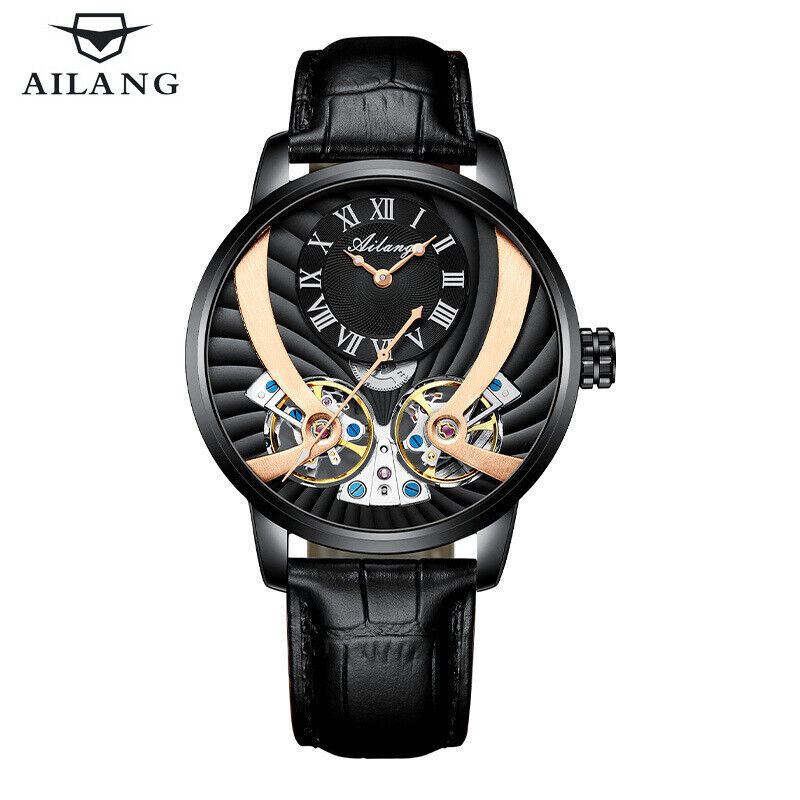 AILANG Brand Men's Watch Hollow Dual Tourbillon Mechanical Wristwatches ...