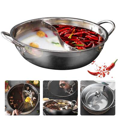 12" Stainless Steel Pot Hot Pot Shabu Shabu Dual Site Divider Cooking ...