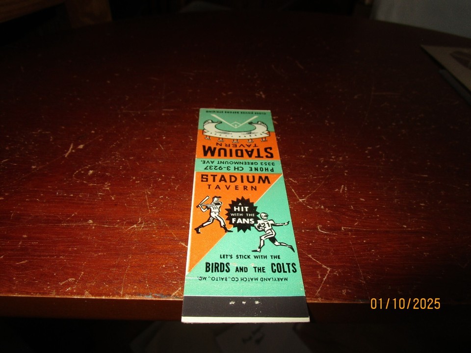 1950's Matchbook Cover Al's Tavern Baltimore Orioles Baseball Colts ...