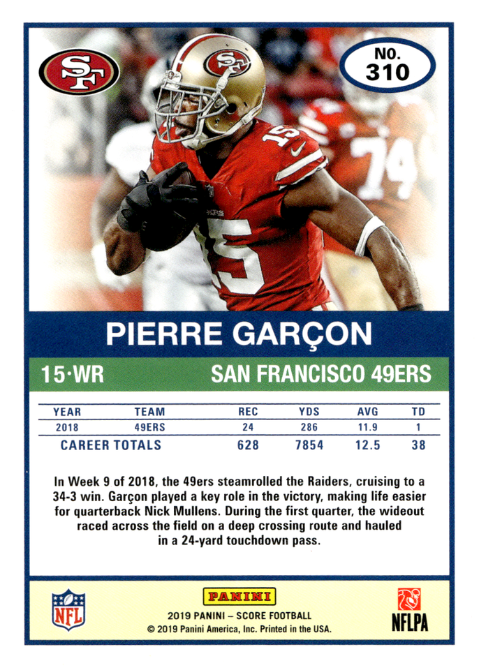 2019 Score Football Pierre Garcon #310 49ers | eBay
