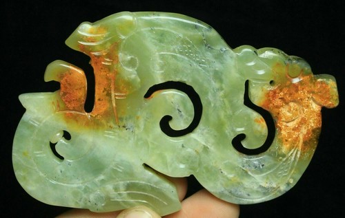 10CM China Hongshan Culture Hetian Jade Carve Dragon Pixiu Beast Yubi ...