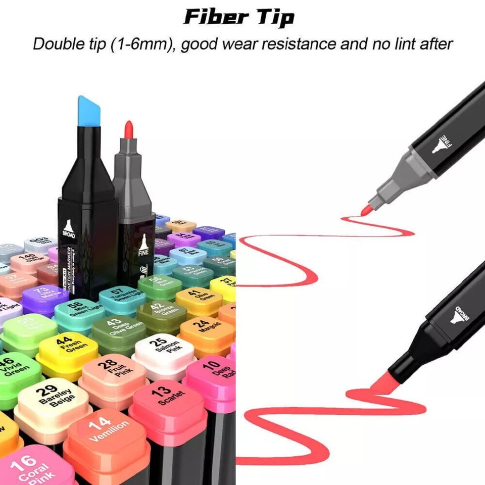 80X Colouring Pens Dual Tip Markers Felt tip Fine Broad Art Set for ...