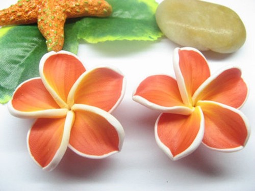 20 Red Fimo Beads Frangipani Jewellery Finding 4.2cm | eBay Australia