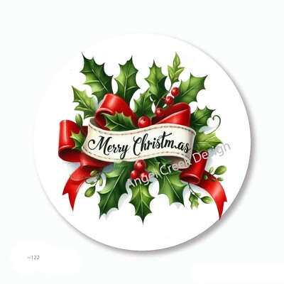 Holly Berries Labels Merry Christmas Favors Scrapbook Stickers Envelope ...