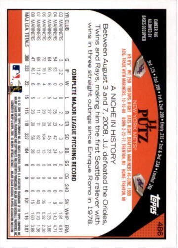 2009 Topps New York Mets Baseball Card #486 J.J. Putz | eBay