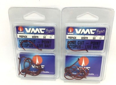 2 PACKS OF VMC CONECUT OCTOPUS HOOKS 11 PER PACK SIZE 3/0 RED (8299TR ...