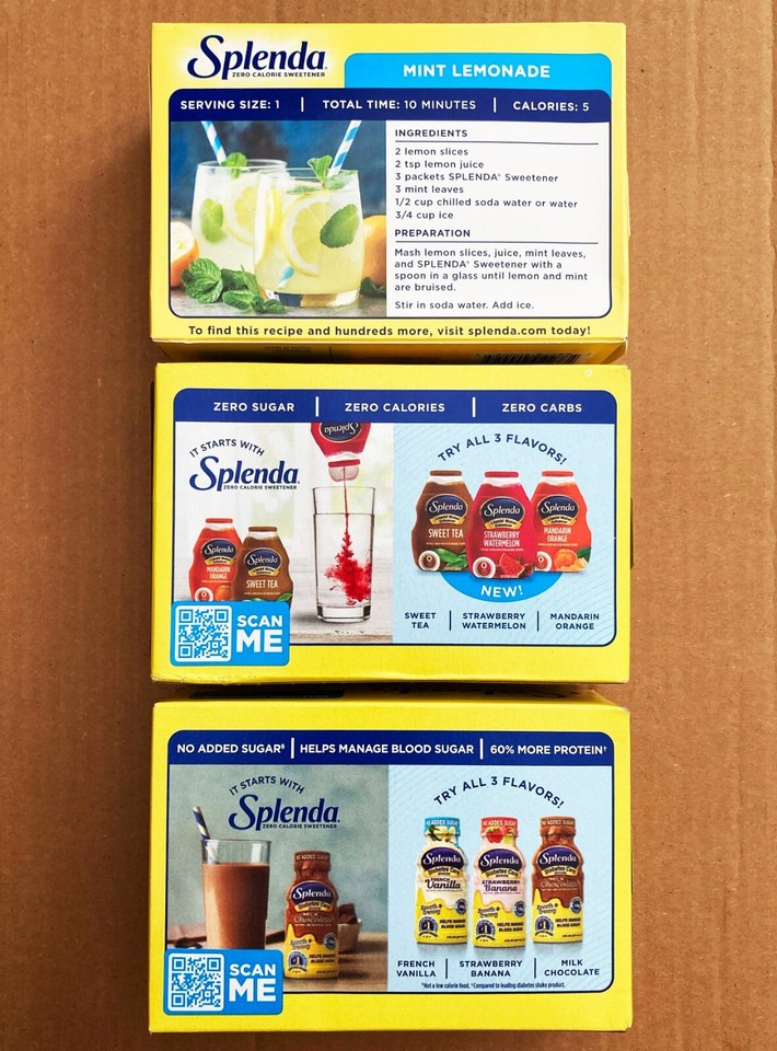 Lot (3) SPLENDA Zero Calorie Sweetener 100 Ct Per Box, Total 3 Boxes ...