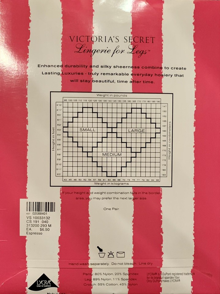 Victoria's Secret Pantyhose Lasting Luxuries Expresso Size M Sheer ...