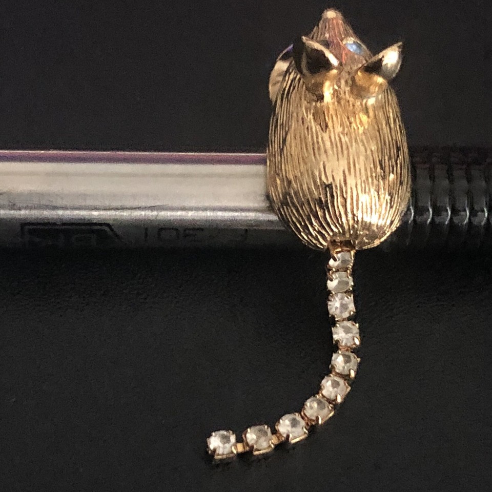Vintage 70s Avon Midas Mouse Rhinestone Eyes Tail Gold Pin | eBay