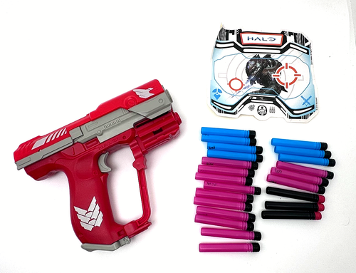 HALO Lot BoomCo Magnum M6 Blaster Red Dart Gun Pistol Mattel TESTED w ...