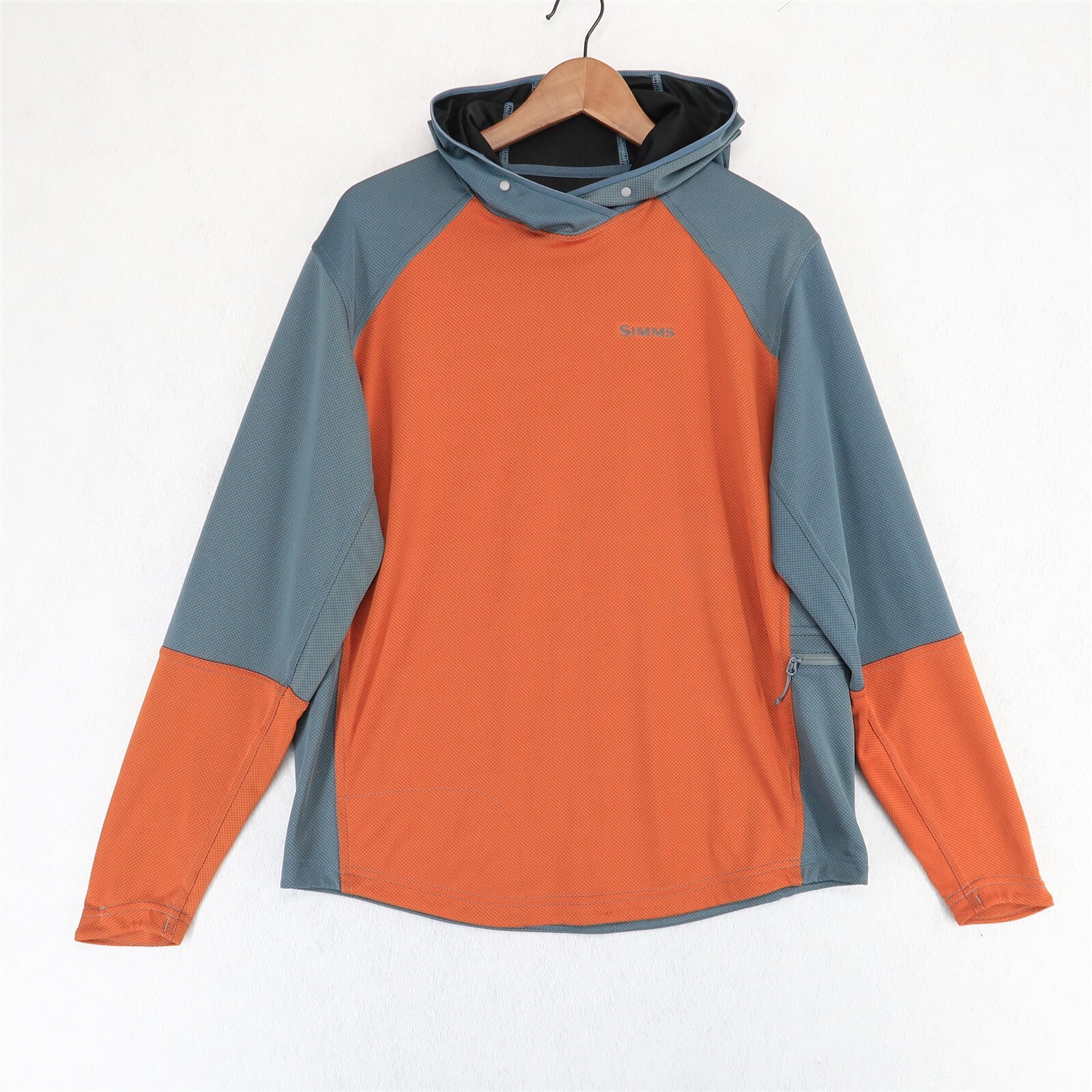 Simms Solarflex Hoodie Mens Medium Orange Gray Fishing Boating UPF 50+