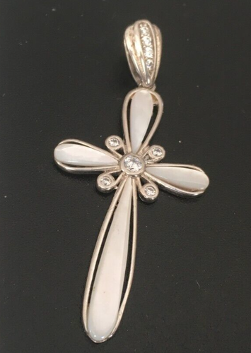 Vtg Necklace Pendant MARKED SPI 925 STERLING SILVER Shell Cross Jewelry ...
