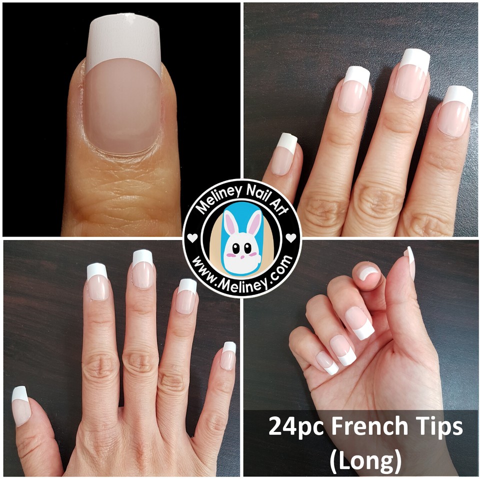 24pc Square French Tips Full Nails Cover Press On Toe Stick DIY Cute ...