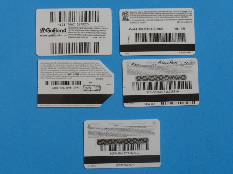 MIXED LOT OF 5 GIFT CARDS -WALMART, LITTLE CAESARS, BEST BUY -NO VALUE ...