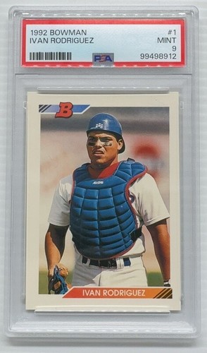 1992 Bowman Ivan Rodriguez Rookie Card RC #1 PSA 9 Texas Rangers MINT ...