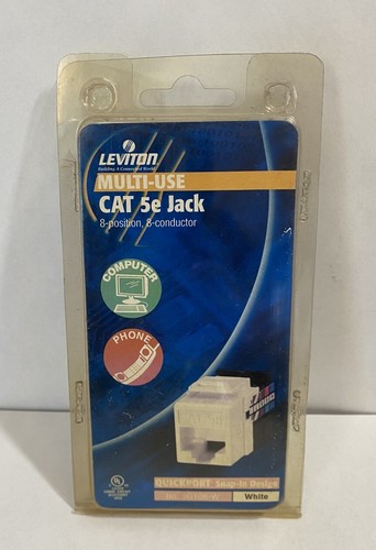 Leviton Multi-Use CAT 5e Jack 8-Position, 8-Conductor #5G108-W, NIP ...