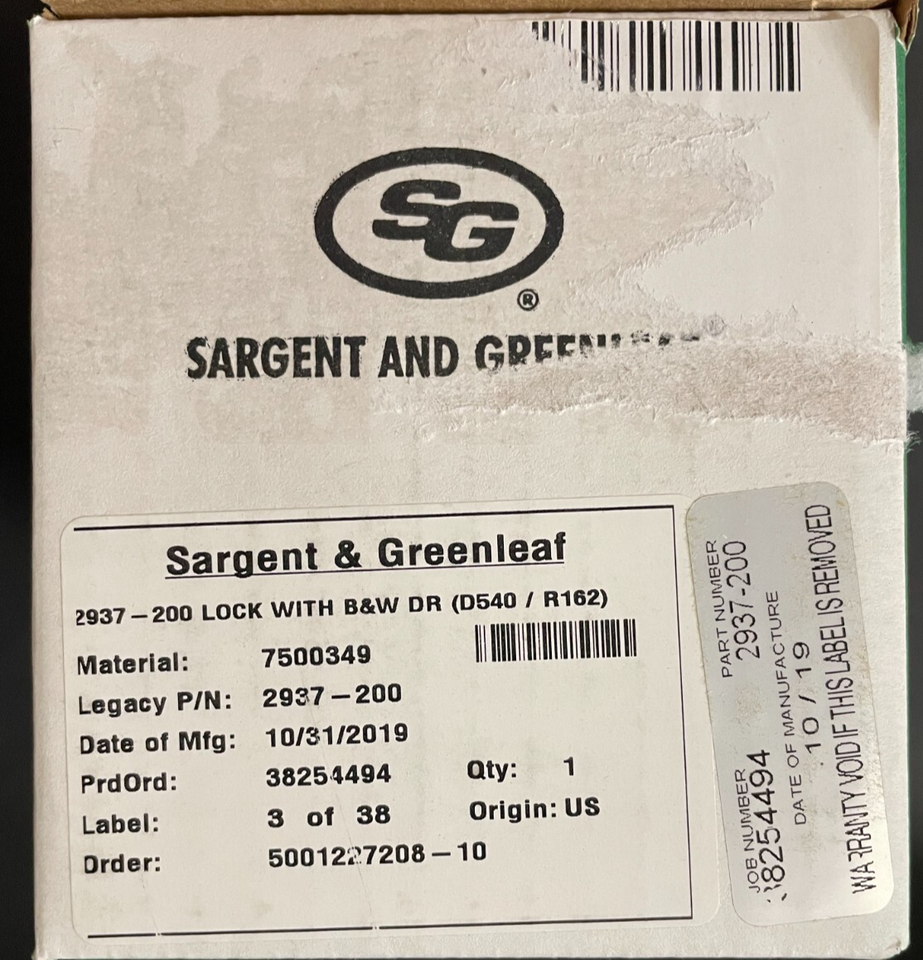 Sargent & Greenleaf Manipulation Resistant Combination Safe Lock S&G ...