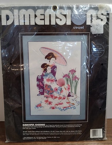 VTG Dimensions Crewel Kit Graceful Geishas 1989 Sealed 18” X 26” Embroidery B17 | eBay