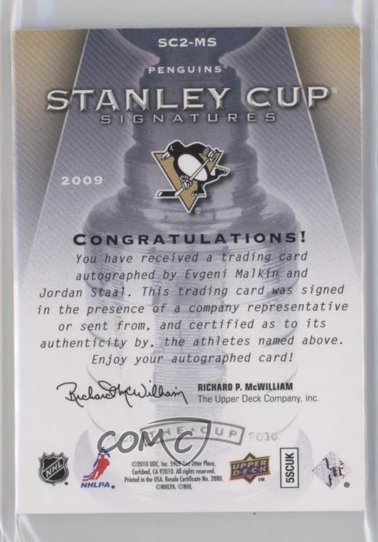 2009 The Cup Stanley Signatures Dual 10/25 Evgeni Malkin Jordan Staal ...