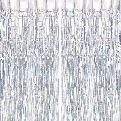 5pcs Silver Fringe Curtain Party Streamers 3.3 x 8.2ft Metallic Tinsel ...