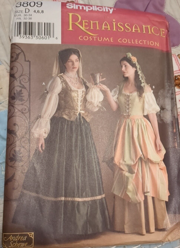 SIMPLICITY Sewing Pattern 3809 Misses' RENAISSANCE COSTUME size 4,6,8 ...